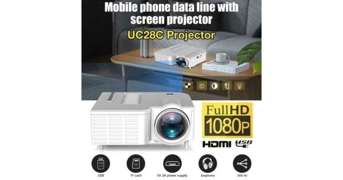 UC28C Mini led video projector HD 1080p support mobile, USB, TF Card ...